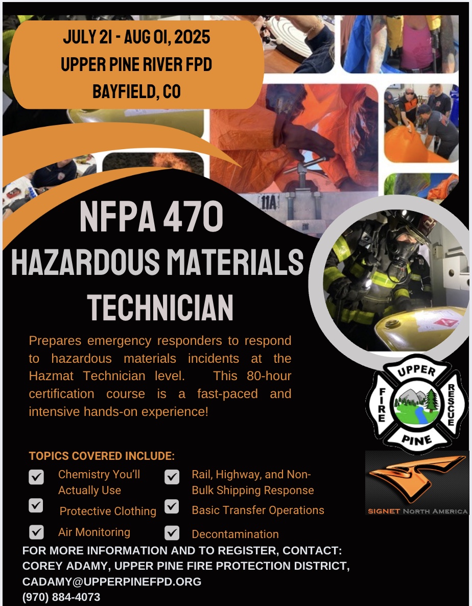 NFPA 470 HAZARDOUS MATERIALS TECHNICIAN, BAYFIELD, CO July 21 Aug 01 ...